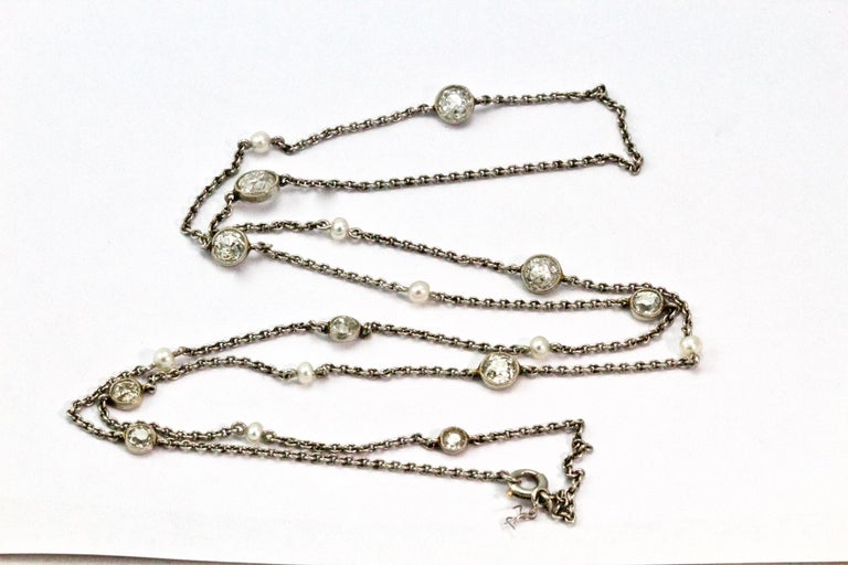 Platinum Natural Pearl and Diamond Chain at 1stDibs | platinum diamond ...