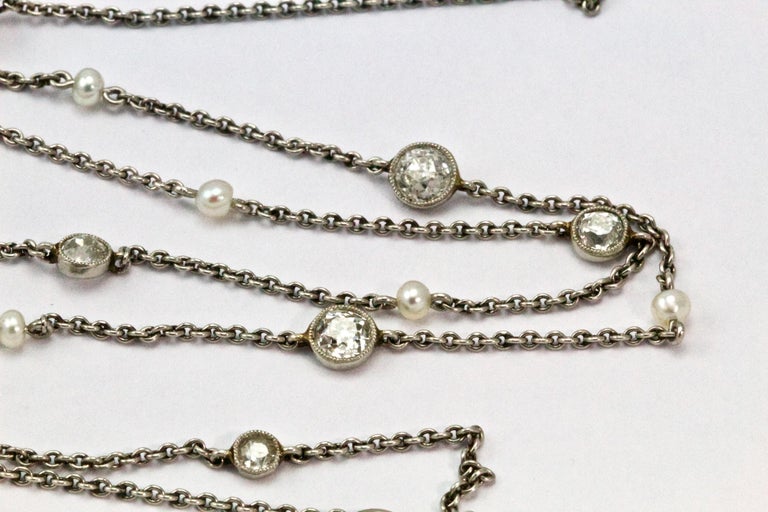 Platinum Natural Pearl and Diamond Chain at 1stDibs | platinum diamond ...