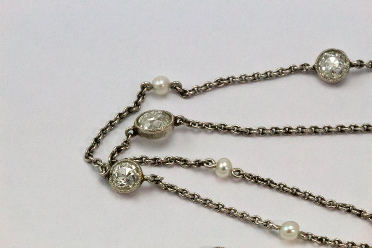 Platinum Natural Pearl and Diamond Chain at 1stDibs | platinum diamond ...
