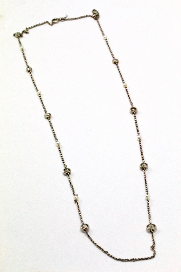 Platinum Natural Pearl and Diamond Chain at 1stDibs | platinum diamond ...