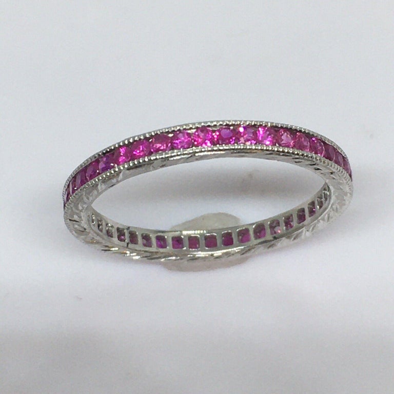 Platinum Natural Ruby Channel Set Eternity 2 Mm Band 2.5 Gram Size 6.5 For Sale at 1stDibs
