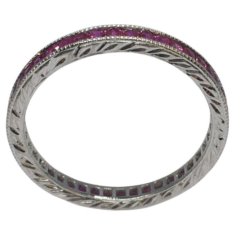 Platinum Natural Ruby Channel Set Eternity 2 Mm Band 2.5 Gram Size 6.5 For Sale at 1stDibs