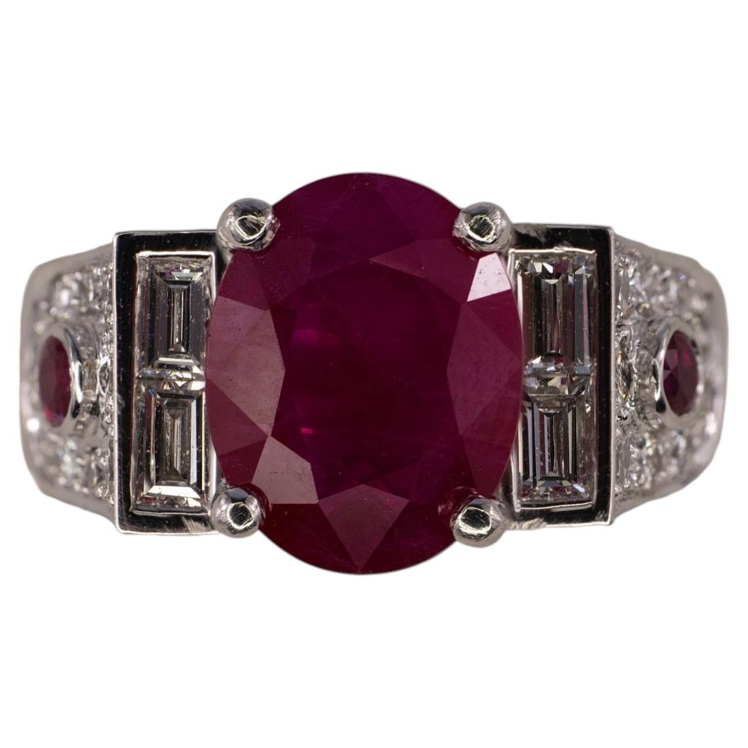 Platinum Oval Ruby Solitaire Ring with Diamond Accents For Sale at 1stDibs