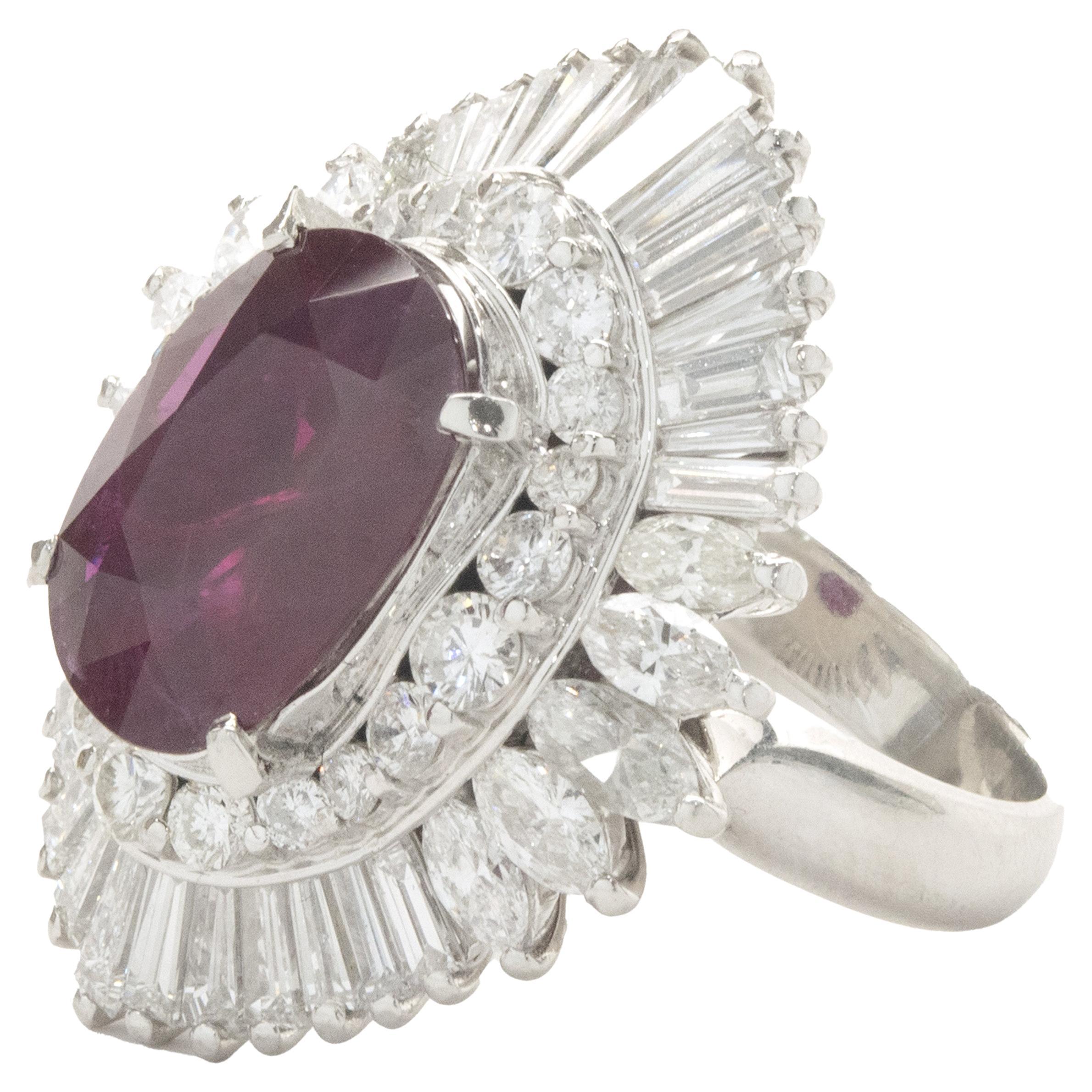 GIA Oval Cut Ruby Diamond Platinum Ballerina Cocktail Ring For Sale at ...