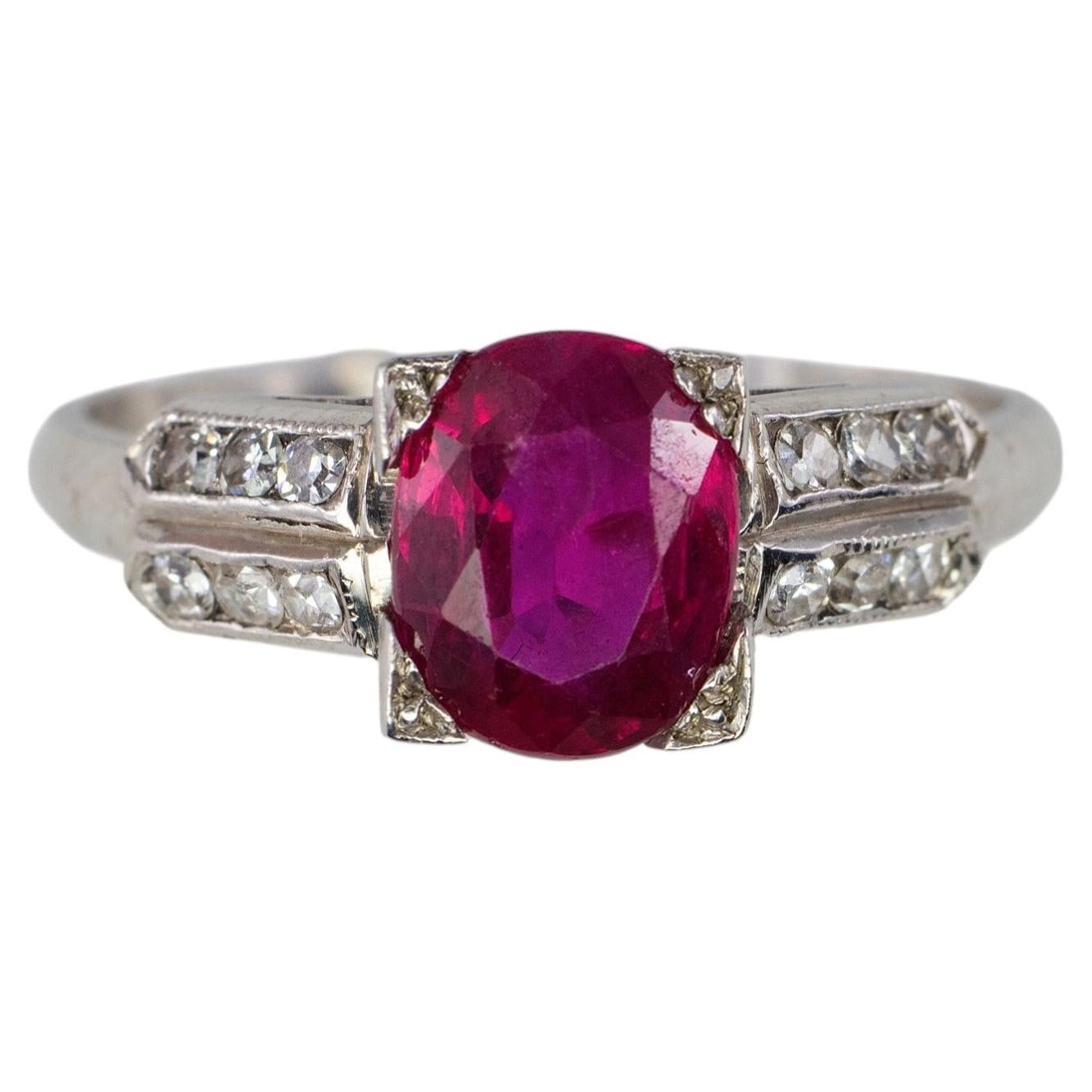Platinum Oval Ruby Solitaire Ring with Diamond Accents For Sale at 1stDibs