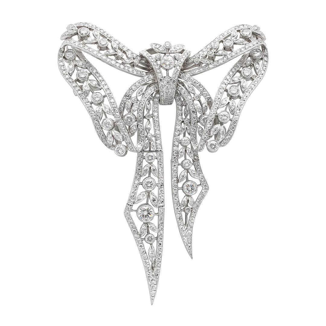 Spectacular 1950's Diamond Platinum Bow Pin at 1stDibs