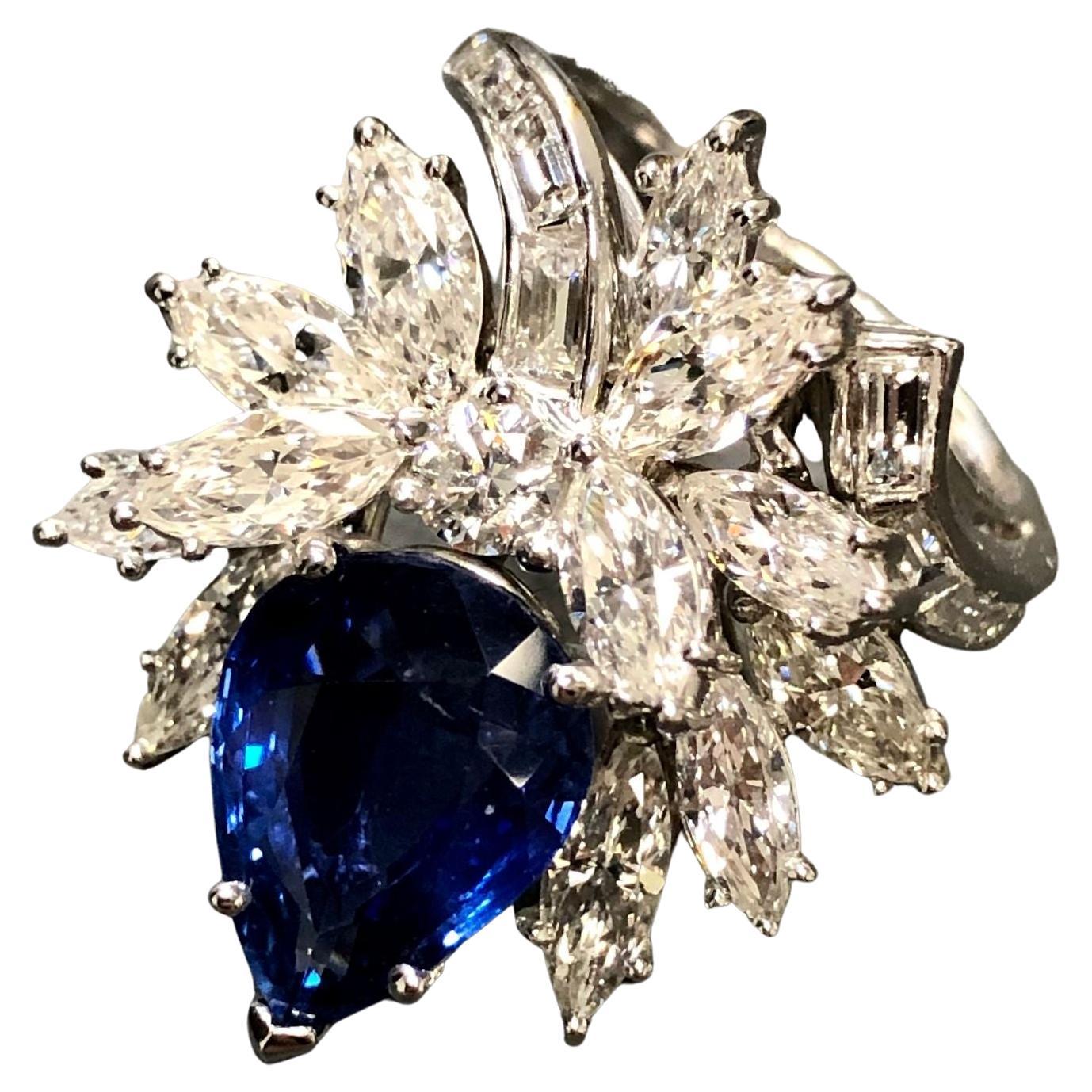 GIA Orange Sapphire Pear Shape and White Diamond Cocktail Ring in ...