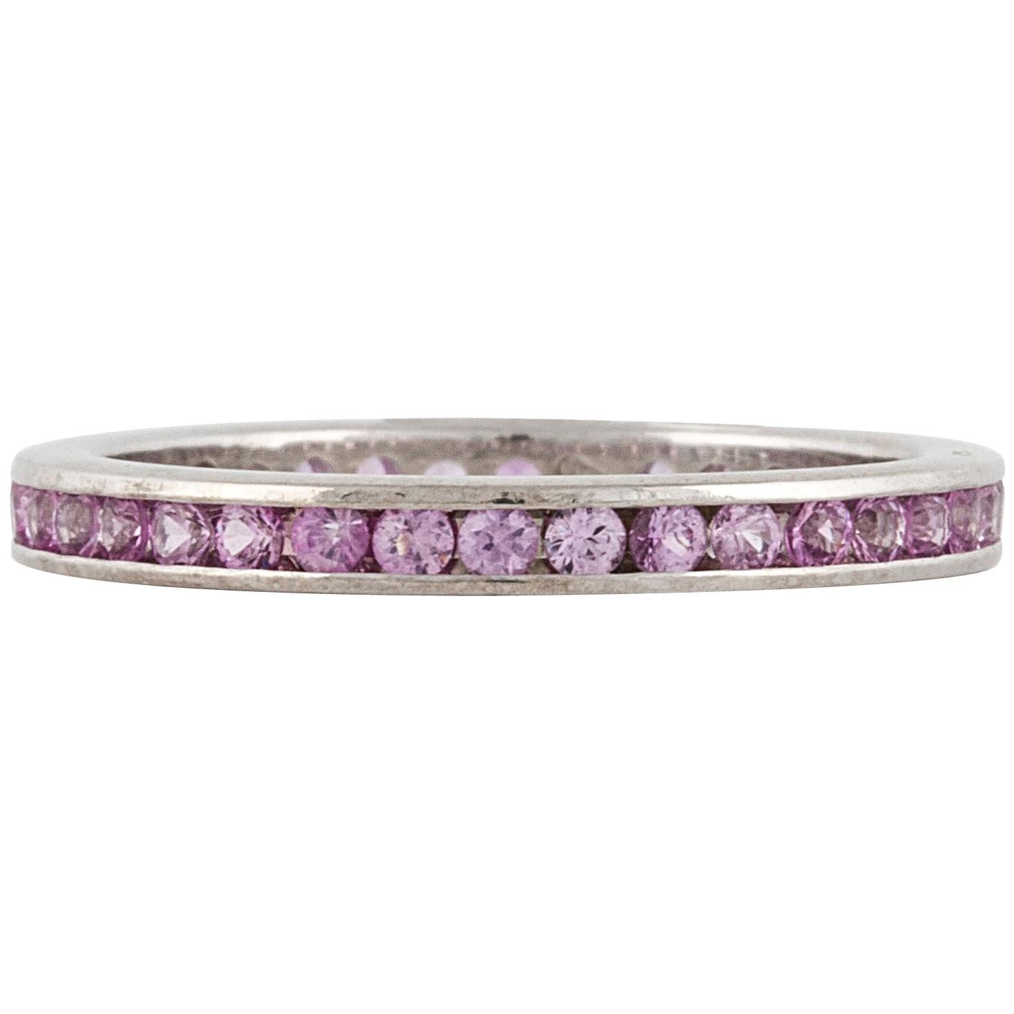 Pink Sapphire Diamond Platinum Eternity Band Ring at 1stDibs
