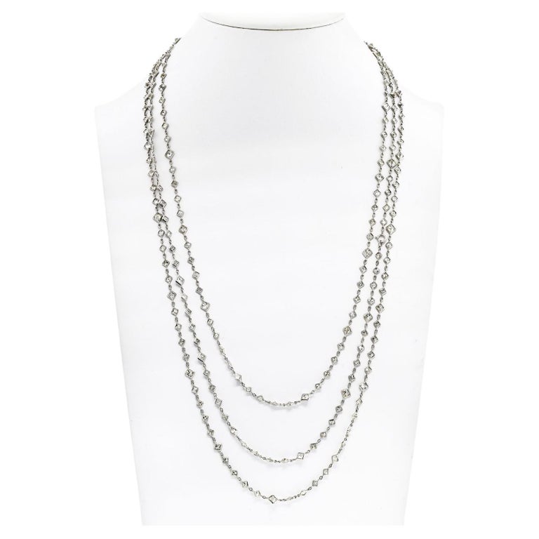 Platinum Princess Cut 35.00 Cttw Diamond by the Yard Chain Necklace For ...