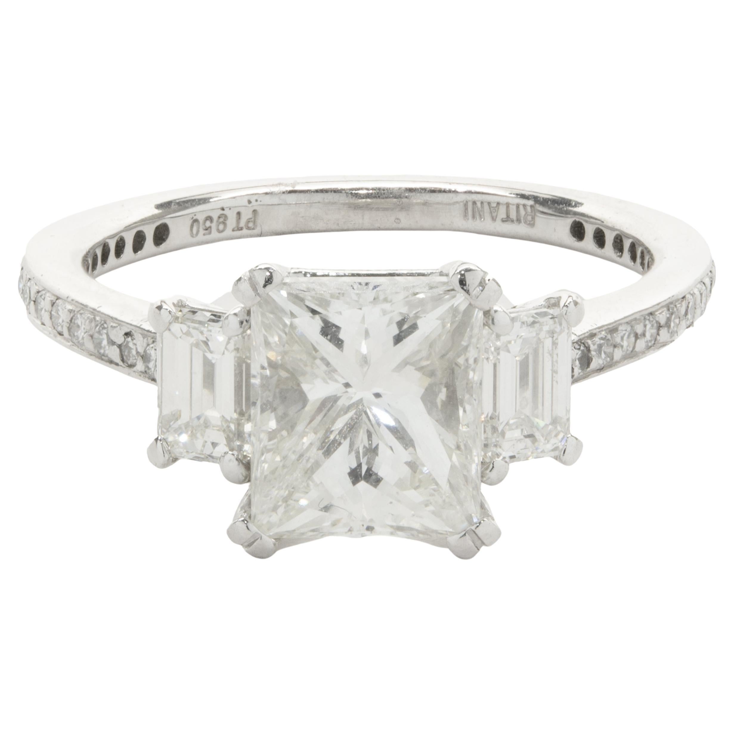 Platinum AIG Graded Princess Cut Diamond Engagement Ring and Band For ...