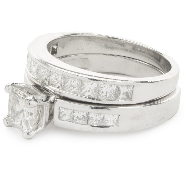Platinum Princess Cut Diamond Wedding Set For Sale at 1stDibs