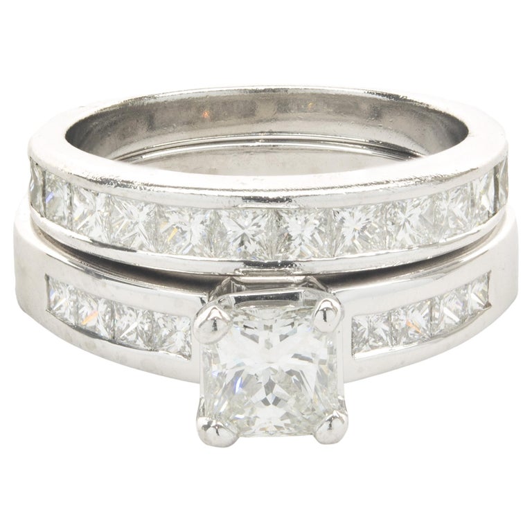 Platinum Princess Cut Diamond Wedding Set For Sale at 1stDibs
