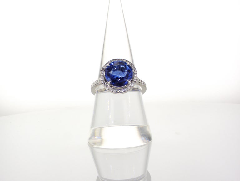 Platinum PT950 Ring with GRS Certified 4.20 Carat Round Royal Blue ...