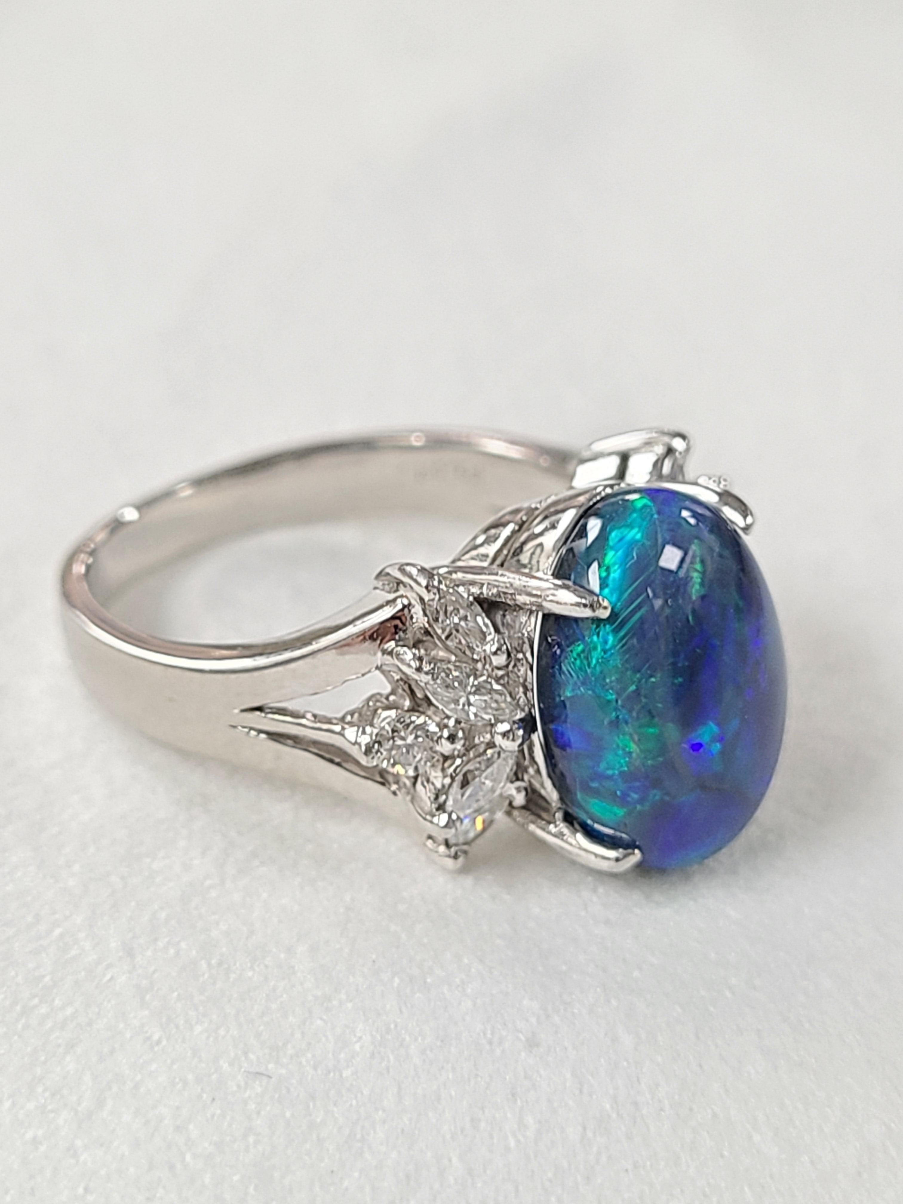 Platinum PT900 Natural Australian Blue Opal and Diamond Ring at 1stDibs ...