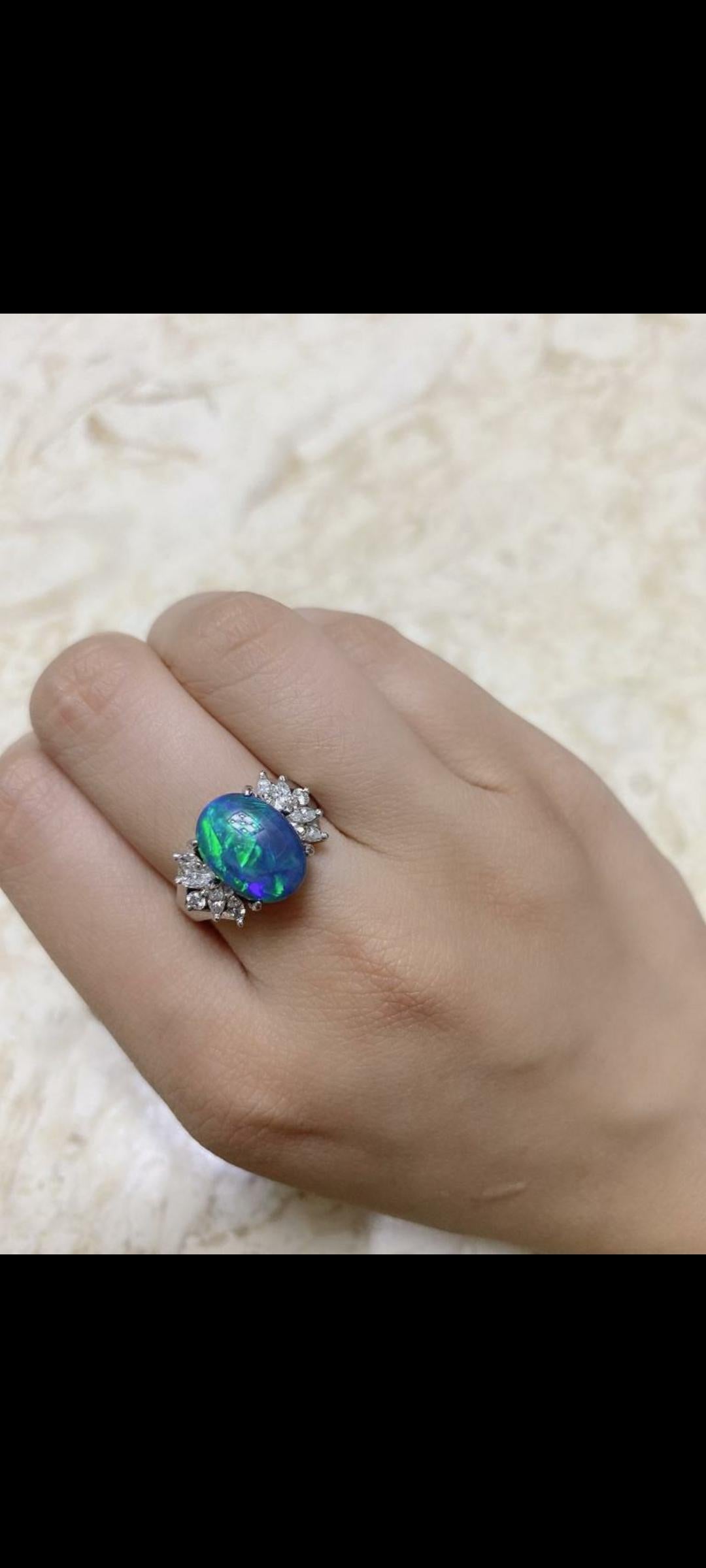 Platinum PT900 Natural Australian Blue Opal and Diamond Ring at 1stDibs ...
