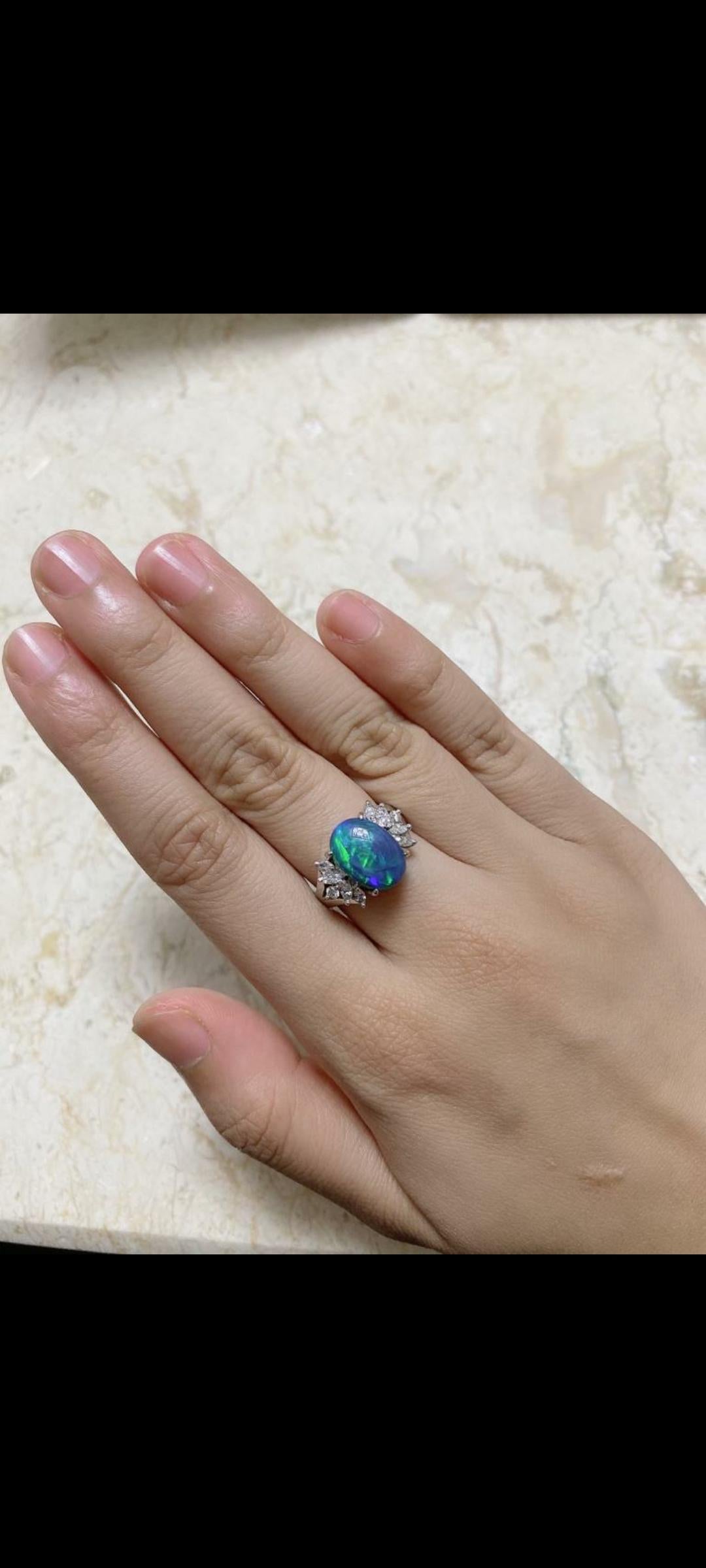 Platinum PT900 Natural Australian Blue Opal and Diamond Ring at 1stDibs ...