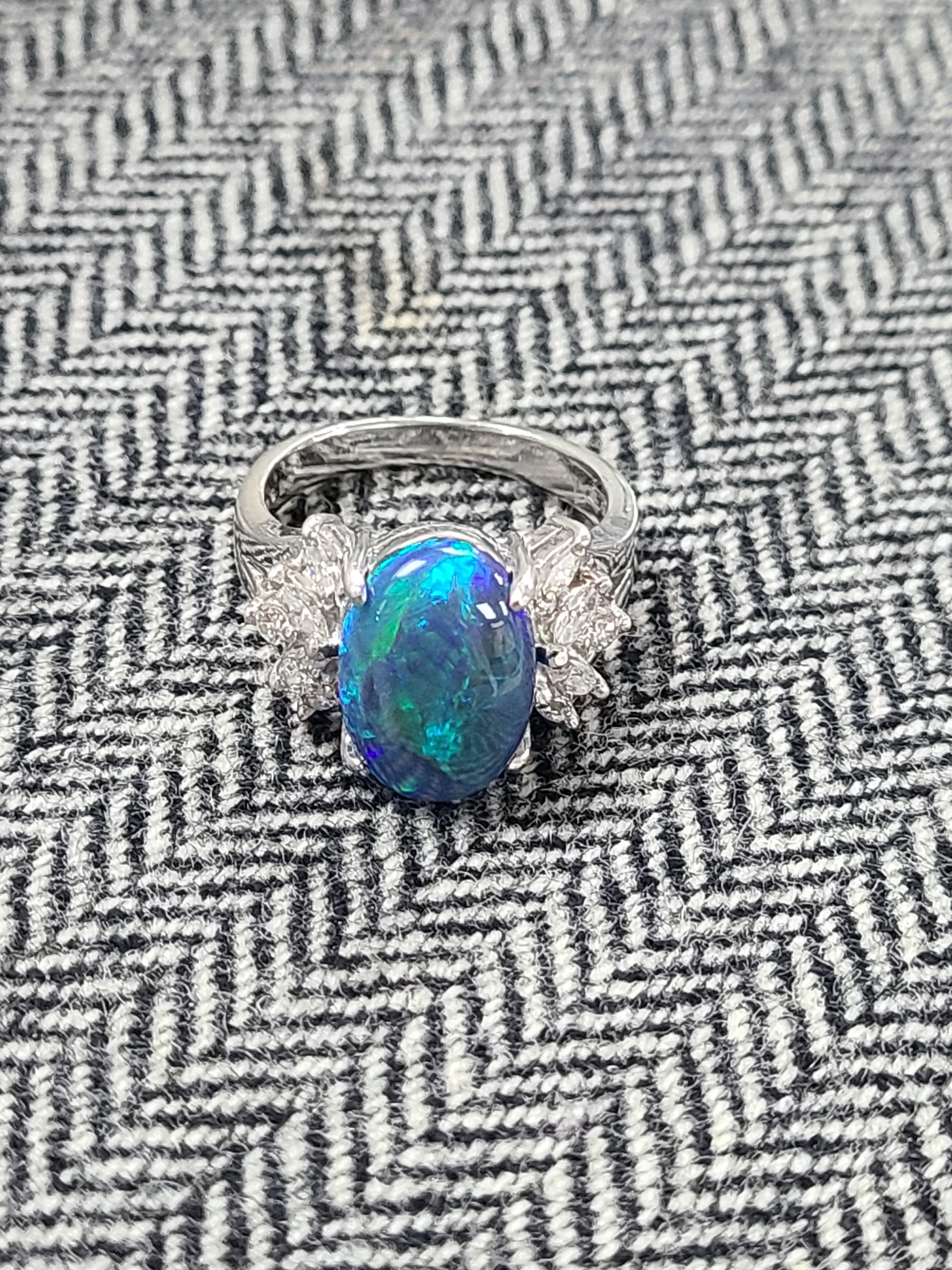 Platinum PT900 Natural Australian Blue Opal and Diamond Ring at 1stDibs ...