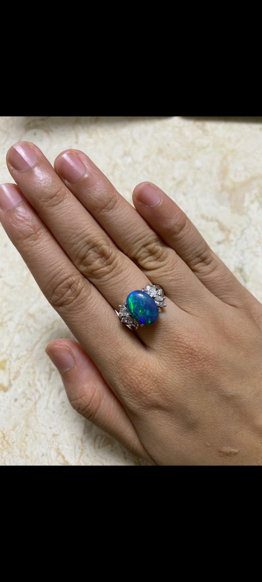 Platinum PT900 Natural Australian Blue Opal and Diamond Ring at 1stDibs ...