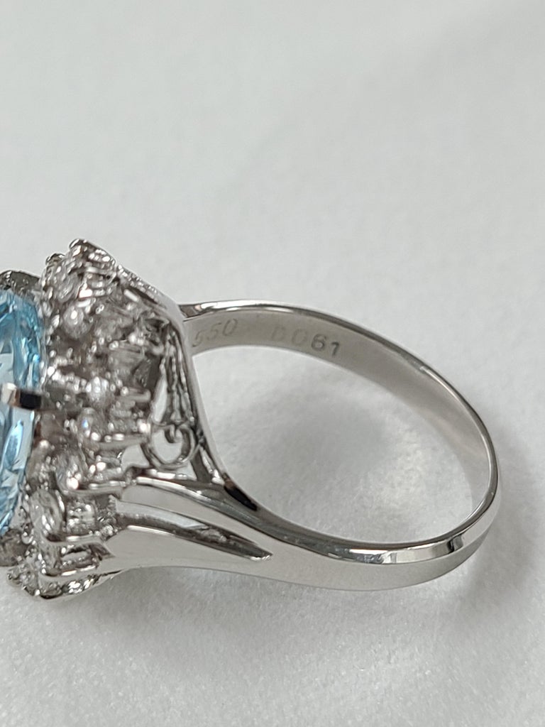 Platinum PT900 Vintage Aquamarine Ring with Diamonds at 1stDibs | pt900 ...