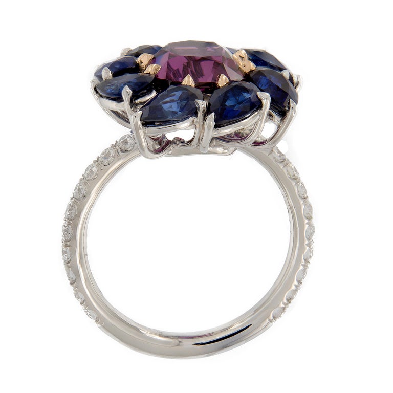 Platinum Rhodolite and Sapphire Cluster Cocktail Ring For Sale (Free ...