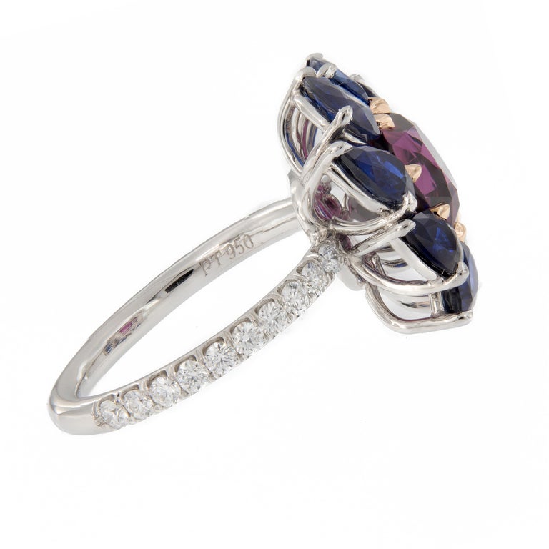 Platinum Rhodolite and Sapphire Cluster Cocktail Ring For Sale (Free ...