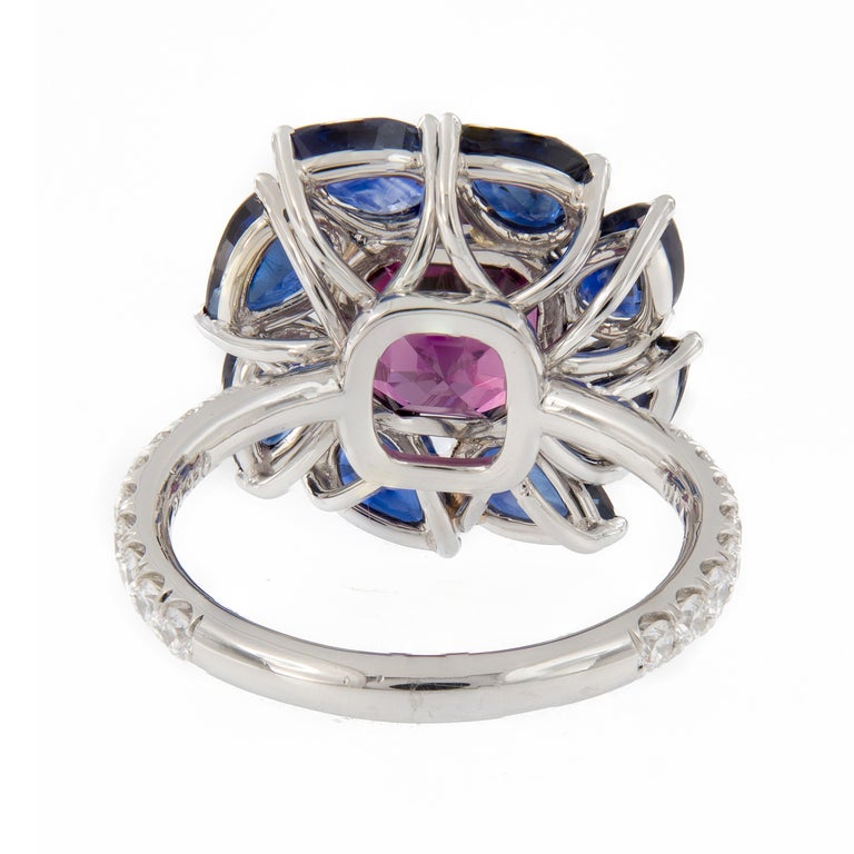 Platinum Rhodolite and Sapphire Cluster Cocktail Ring For Sale (Free ...