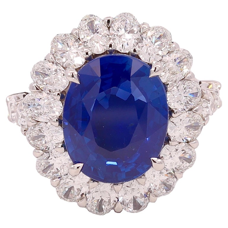 Platinum Ring 8.02 ct. Kashmir Sapphire, 3.75 ct. Oval Diamonds, IGI ...