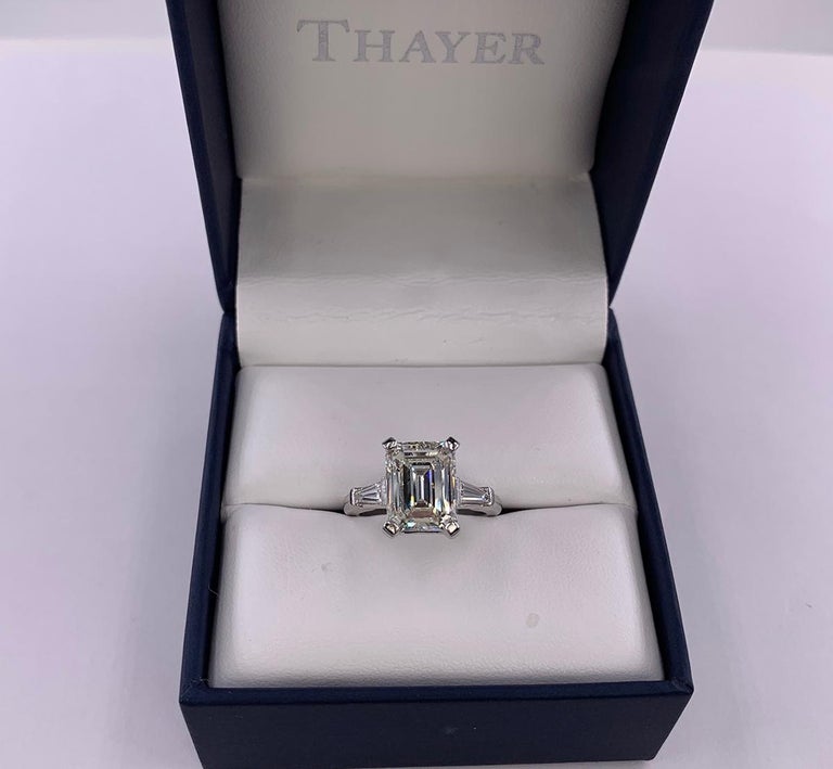 Platinum Ring with 4.19 Carat Emerald Cut Diamond at 1stDibs