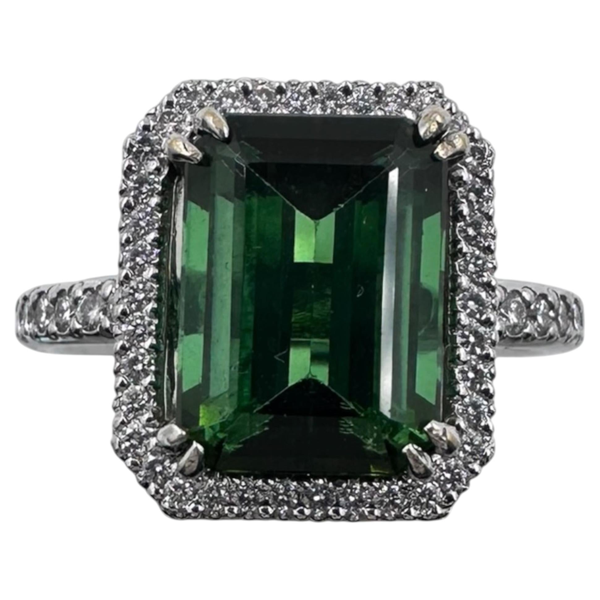Platinum Ring with 4.38Ct. Green Tourmaline and Diamonds 0.95 Ct. (Size ...
