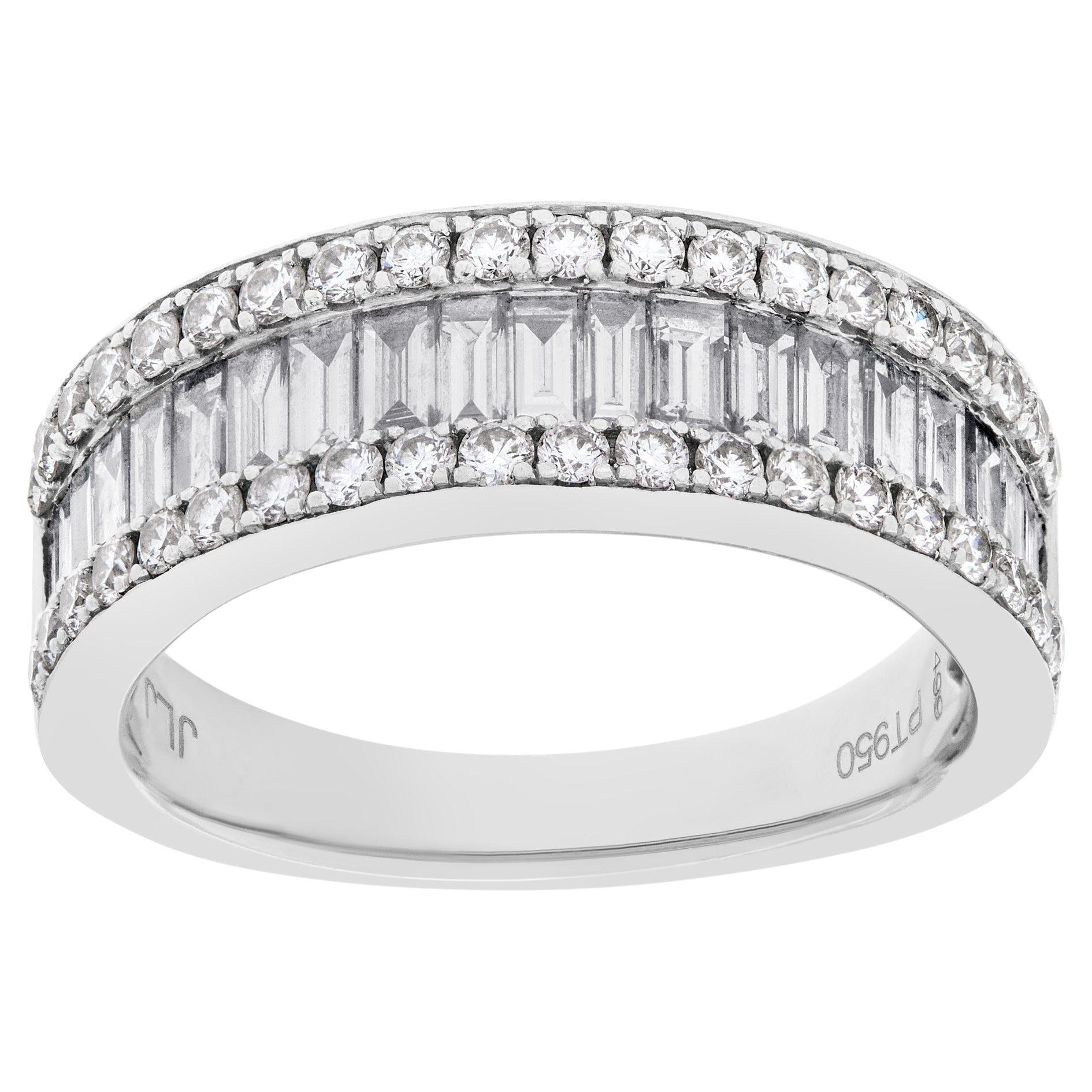 Platinum Round and Tapered Baguette Diamonds Square Mounting Ring at ...