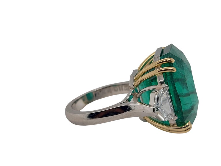 Platinum Ring with GRS Certified 37 Ct Natural No Oil Emerald and 1 ...