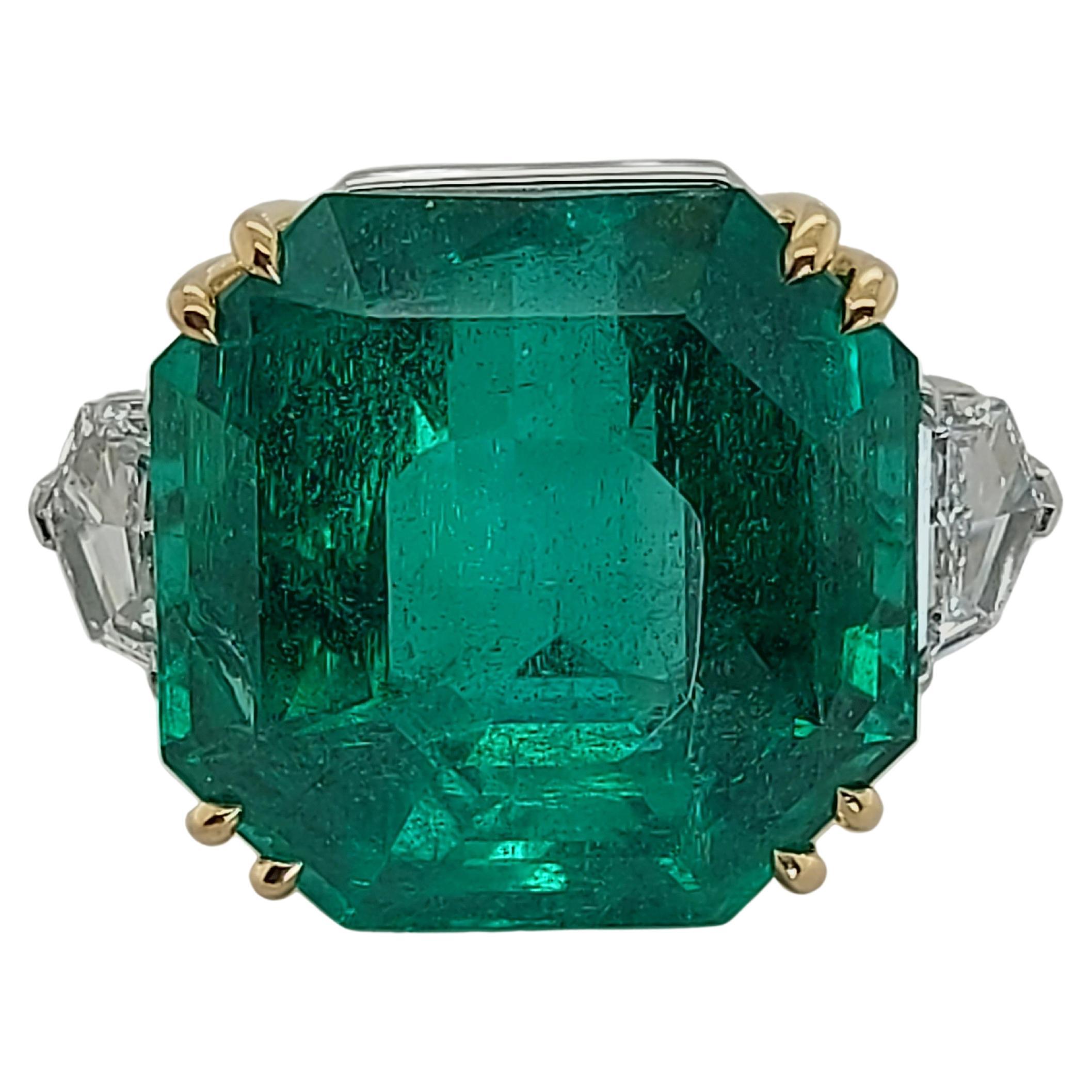 Platinum Ring with GRS Certified 37 Ct Natural No Oil Emerald and 1 ...
