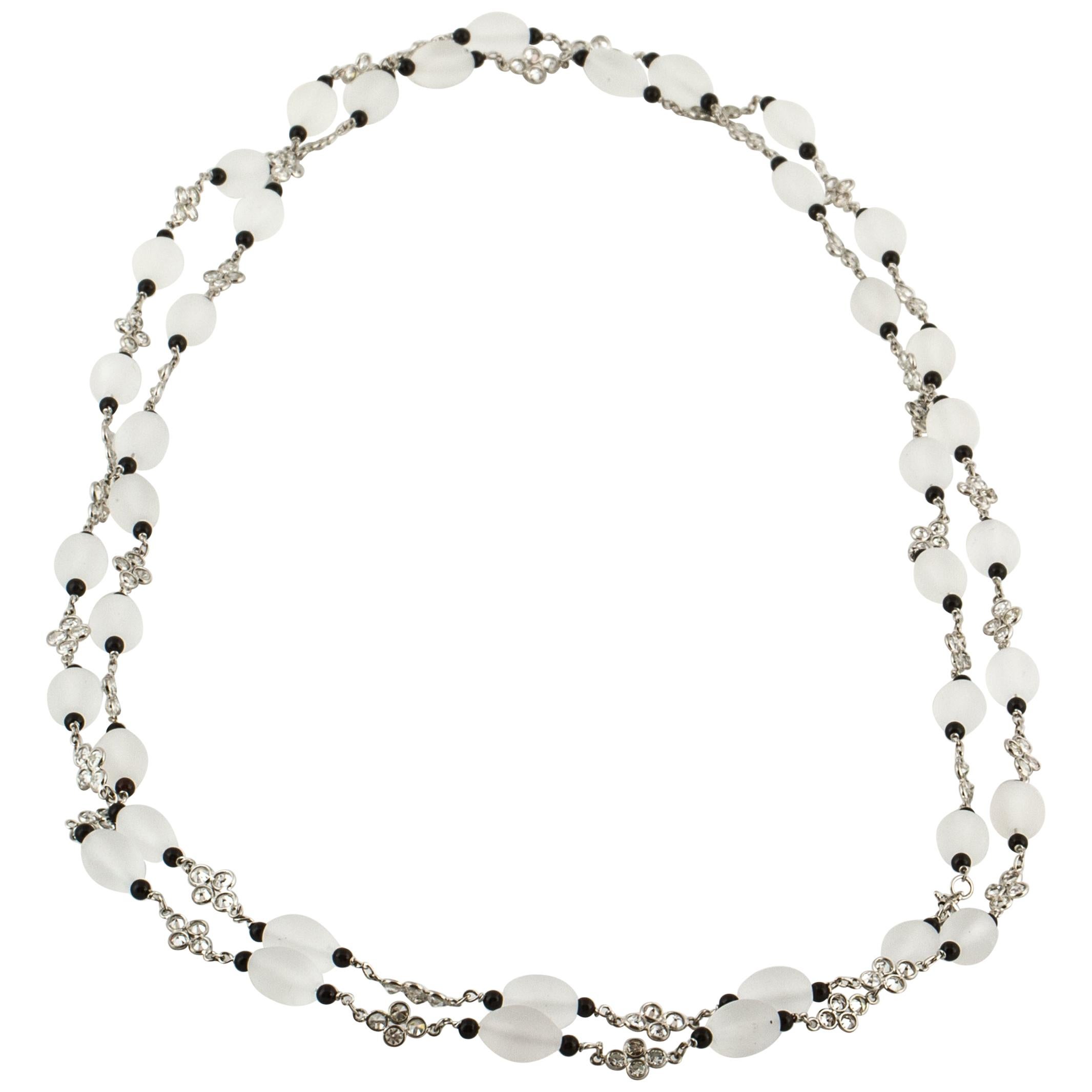Platinum and Black Diamond Bead Necklace at 1stDibs