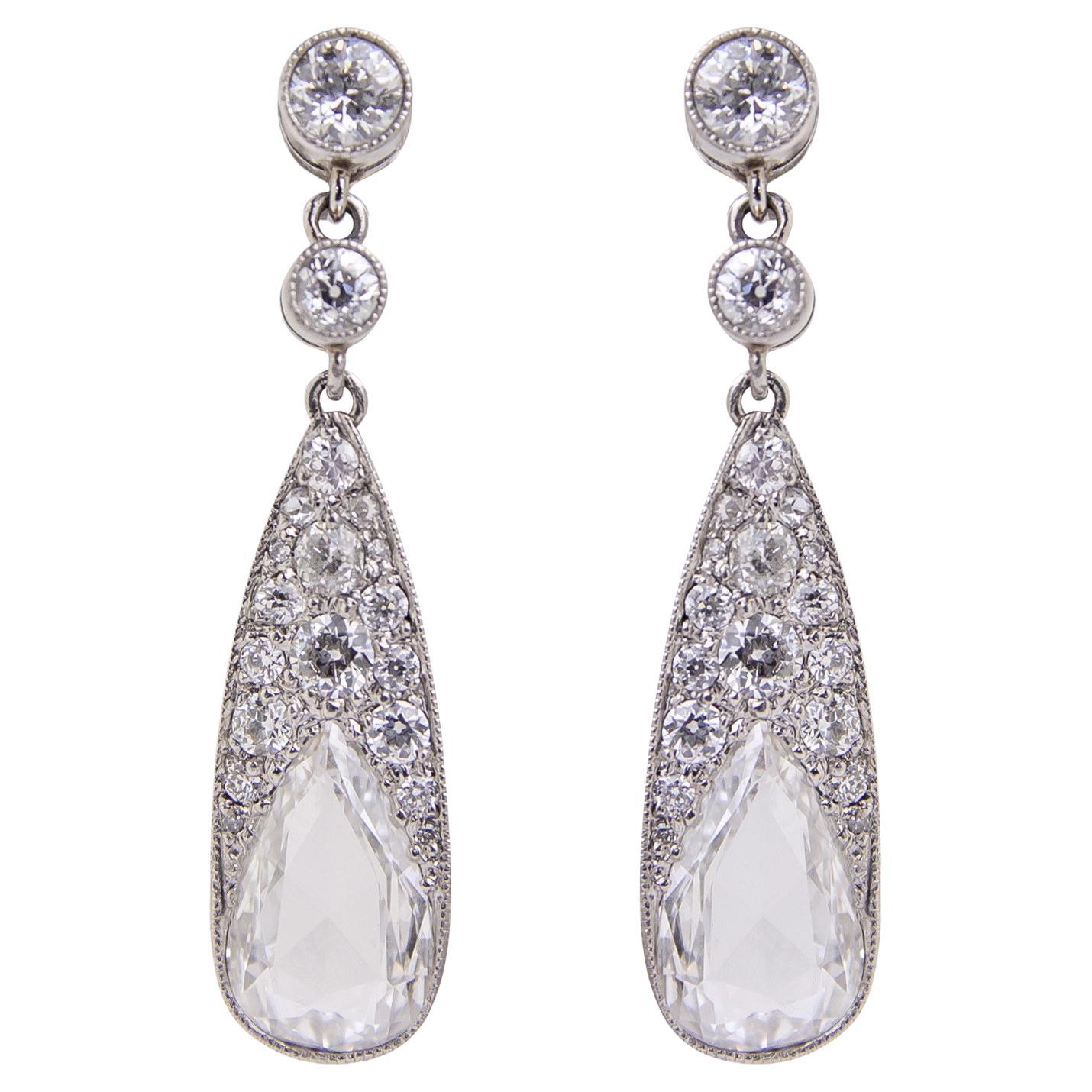 1850s English Early Victorian Rose Cut Diamond Silver Gold Drop ...