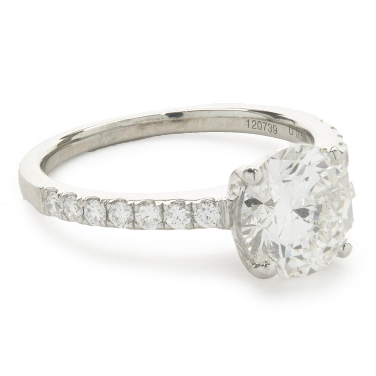 Platinum Round Brilliant Cut Diamond Engagement Ring For Sale at 1stDibs
