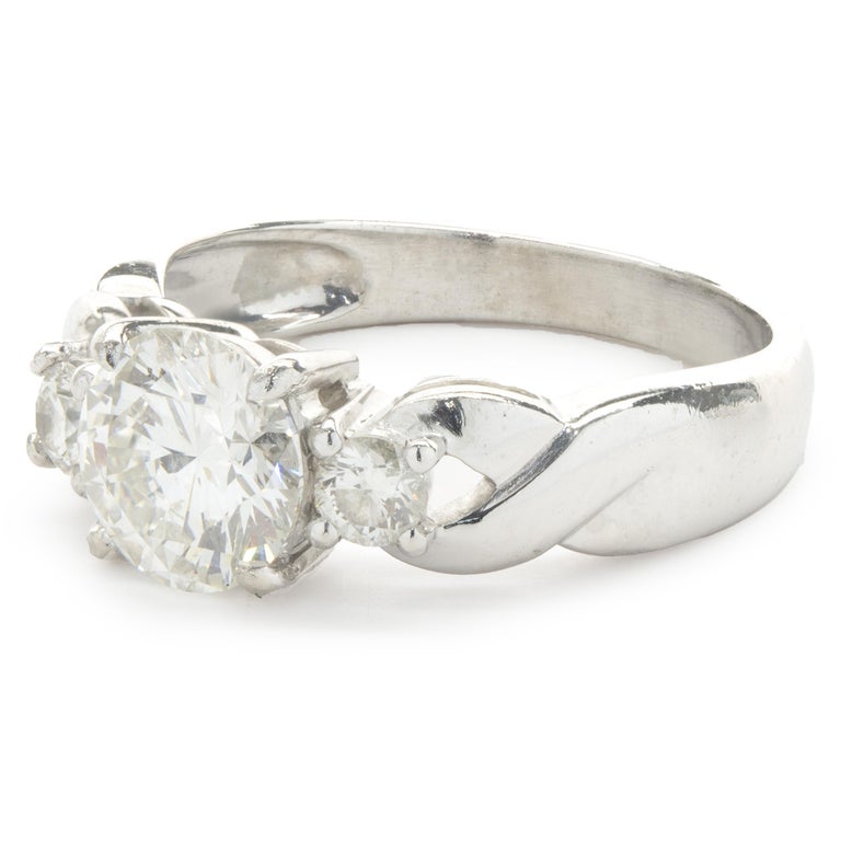 Platinum Round Brilliant Cut Three Diamond Engagement Ring For Sale at ...