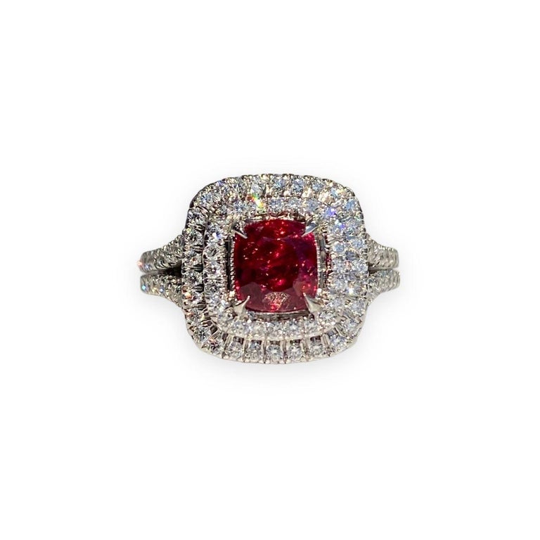 Platinum Round Red Spinel .78cts and Diamond Double Halo Ring For Sale ...
