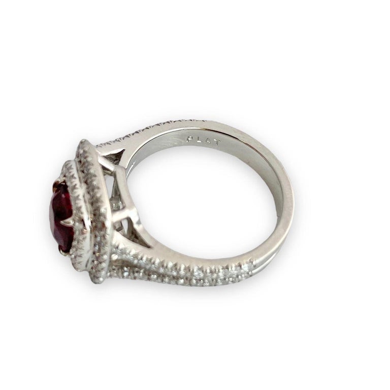 Platinum Round Red Spinel .78cts and Diamond Double Halo Ring For Sale ...