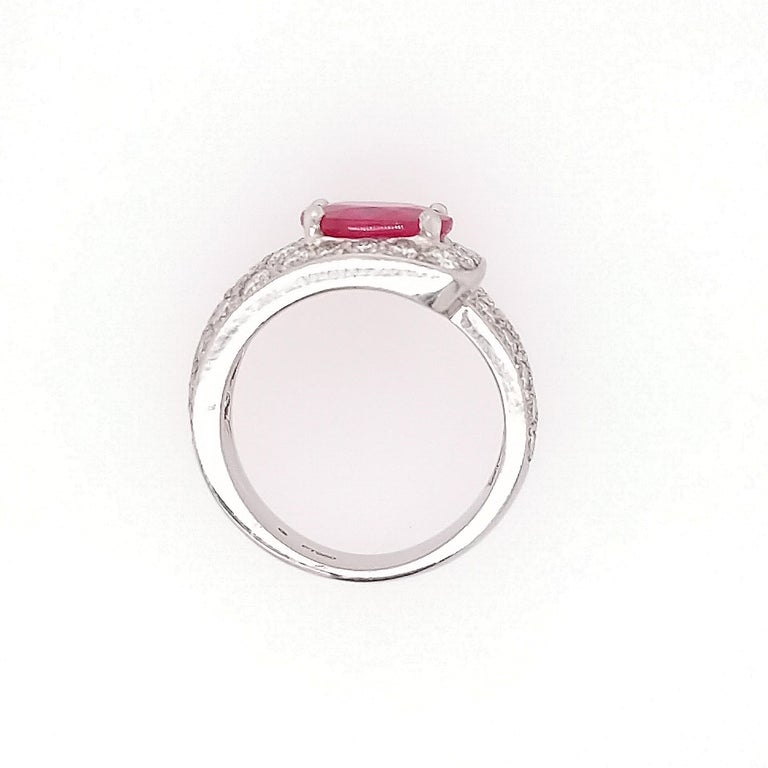 Platinum Ruby and Diamond Buckle Fashion Ring For Sale at 1stDibs