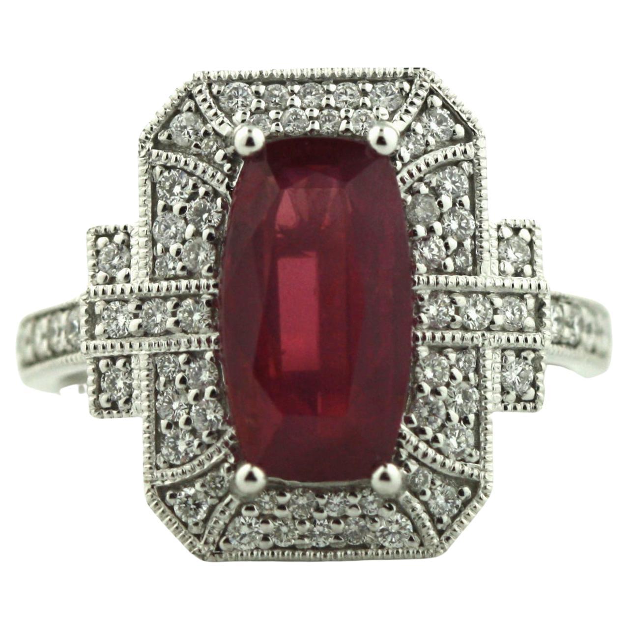 Gem Ruby Diamond Platinum Ring For Sale at 1stDibs