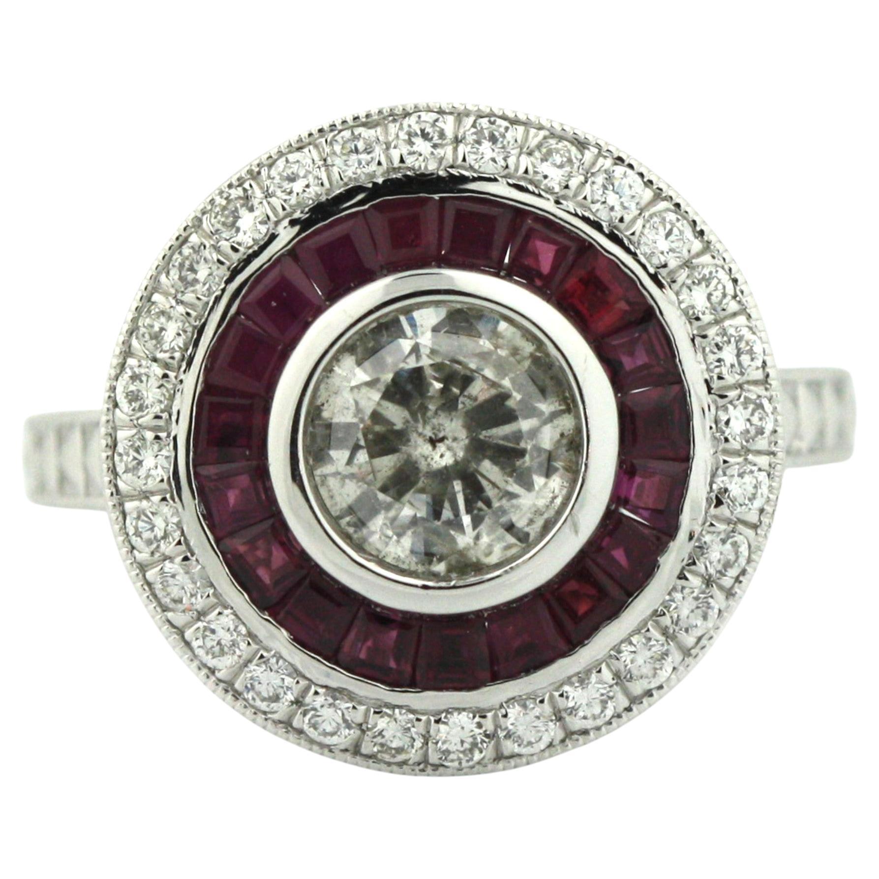 1980s Diamond Ruby Platinum Ring For Sale at 1stDibs