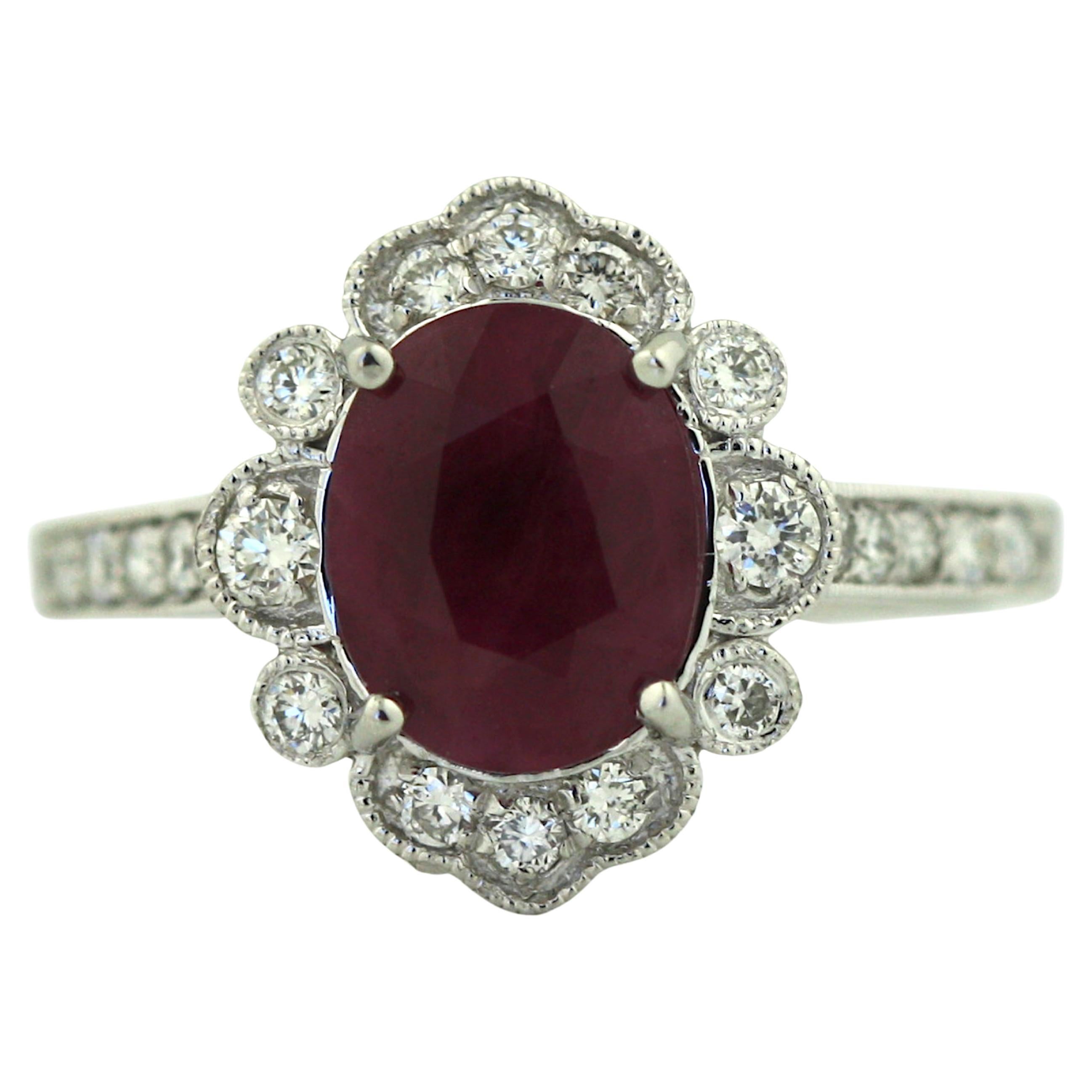 1980s Diamond Ruby Platinum Ring For Sale at 1stDibs