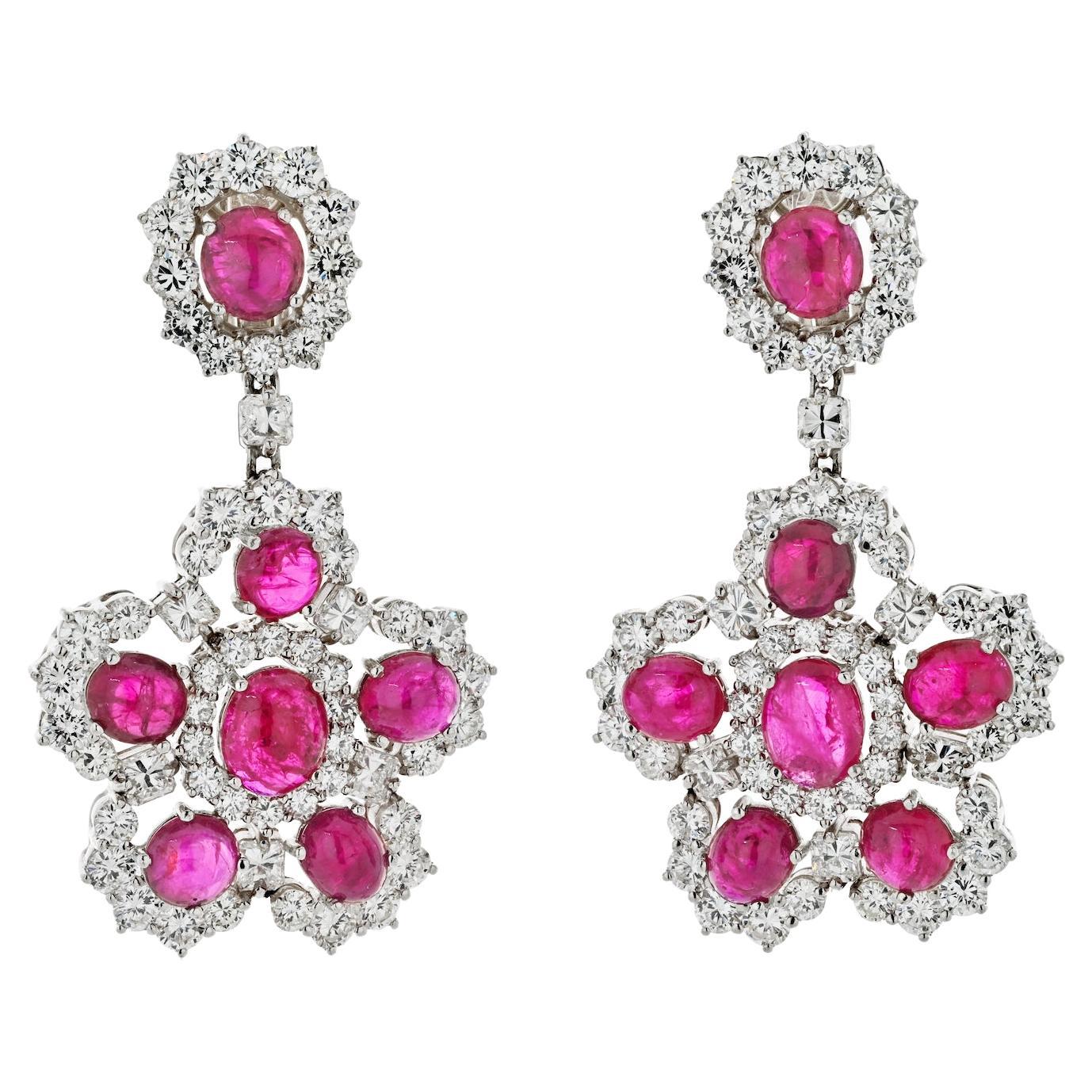 Platinum Ruby and Diamond Statement Dangling Earrings at 1stDibs