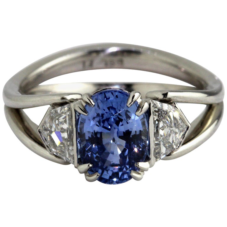 Platinum Sapphire Caddy Diamond Ring For Sale at 1stDibs