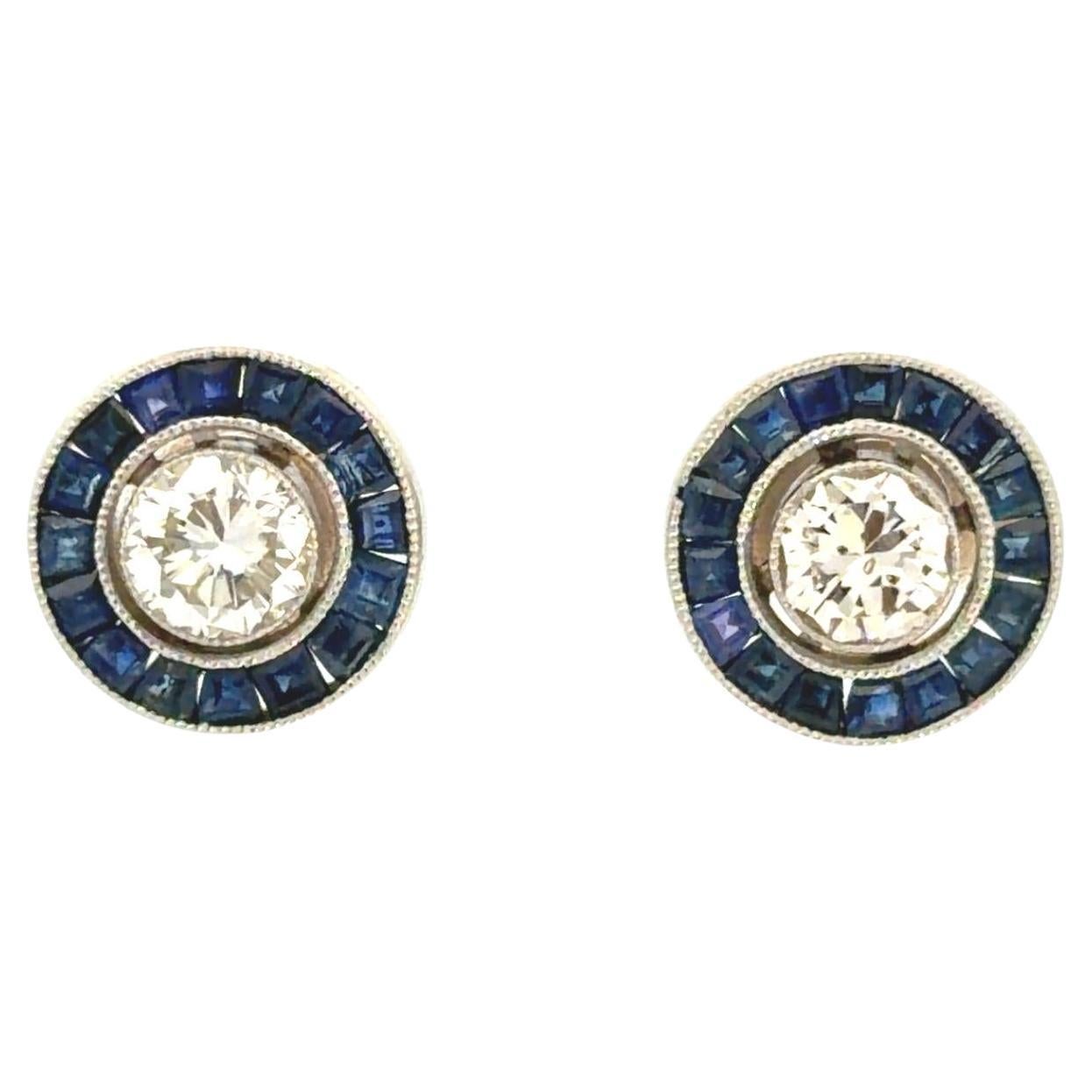Platinum Sapphire Diamond Target Stud Earrings For Sale at 1stDibs