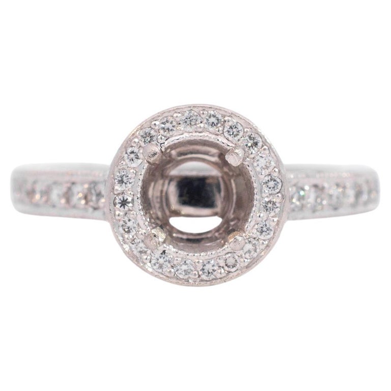 Platinum Semi Mount Halo Diamond Engagement Ring For Sale at 1stDibs