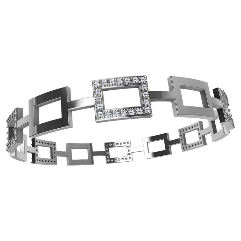 Platinum Silver Gold Diamond Rectangle Bangle For Sale at 1stDibs