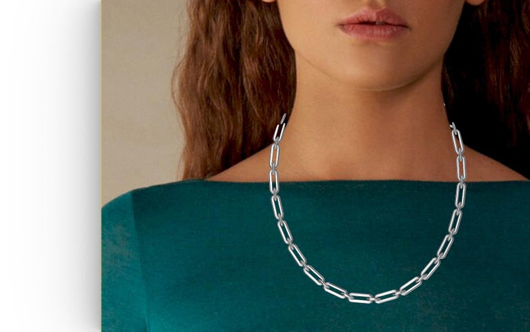 Platinum Small Link Unisex Chain Necklace For Sale at 1stDibs