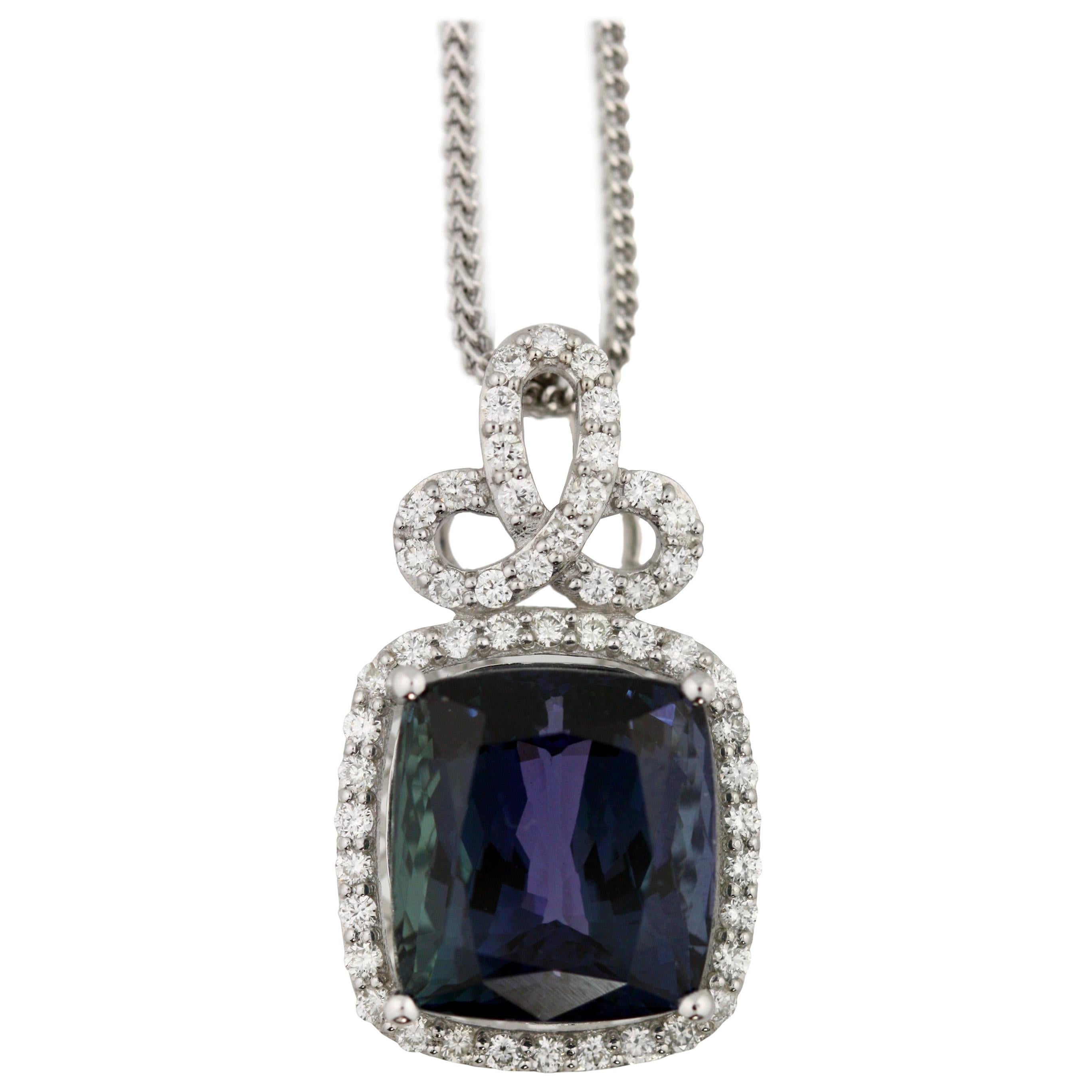 Peridot Diamond Platinum Pendant Necklace at 1stDibs