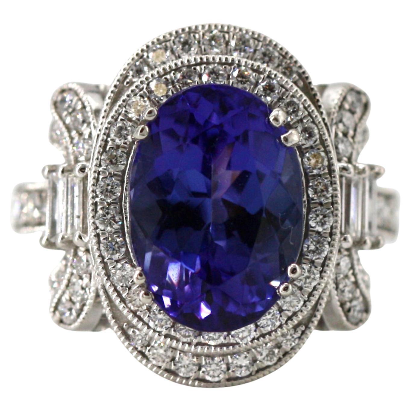 Rare Fine 13.15 carat Tanzanite Diamond Platinum Ring For Sale at 1stDibs